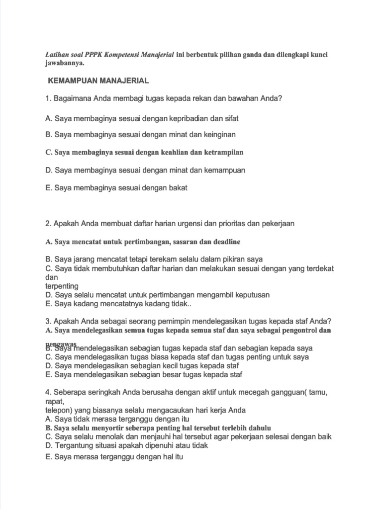 Latihan Soal Kompetensi Manajerial | PDF