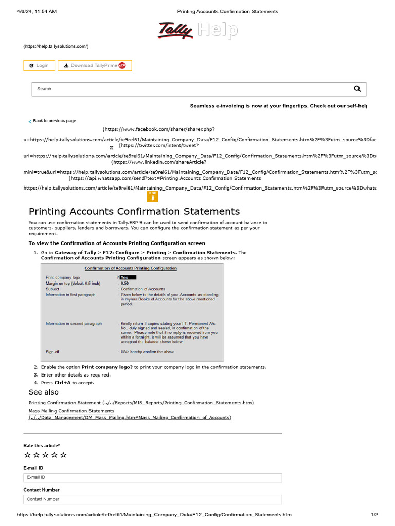 Printing Accounts Confirmation Statements | PDF