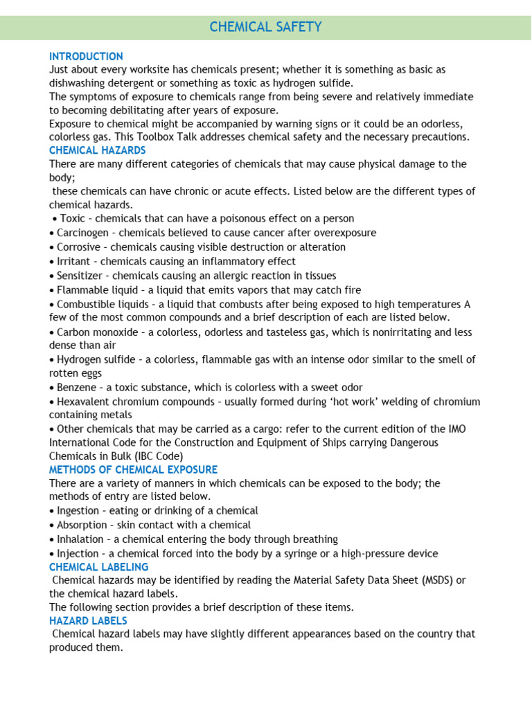 Chemical safety | PDF | Hazards | Odor