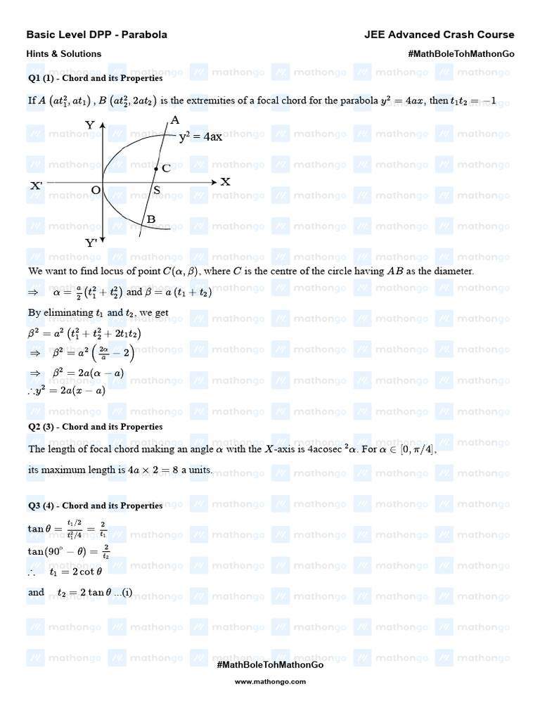 Parabola Basic Sol Genetry | PDF | Tangent | Perpendicular