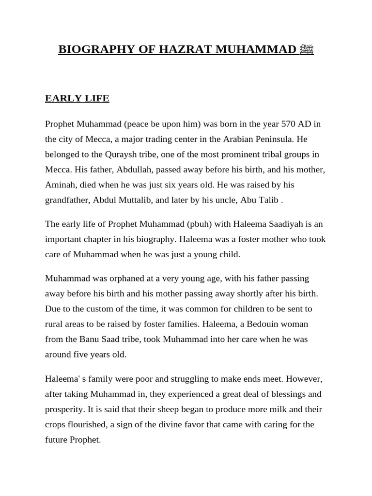 Biography of Hazrat Muhammad | PDF | Muhammad | Prophets And Messengers ...
