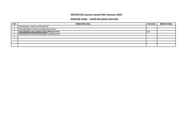 Kisi-Kisi ASAS Semester Ganjil | PDF