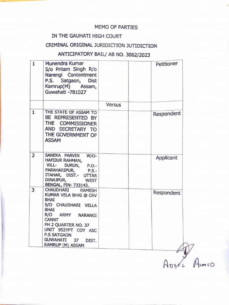 Memo of Parties Saneka | PDF