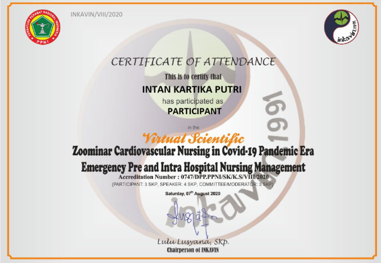 Sertifikat Zoominar Inkavin 1 INTAN KARTIKA PUTRI | PDF