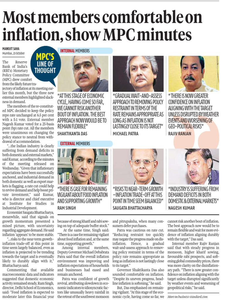 24oct Views of MPC Members | PDF | Inflation | Public Economics