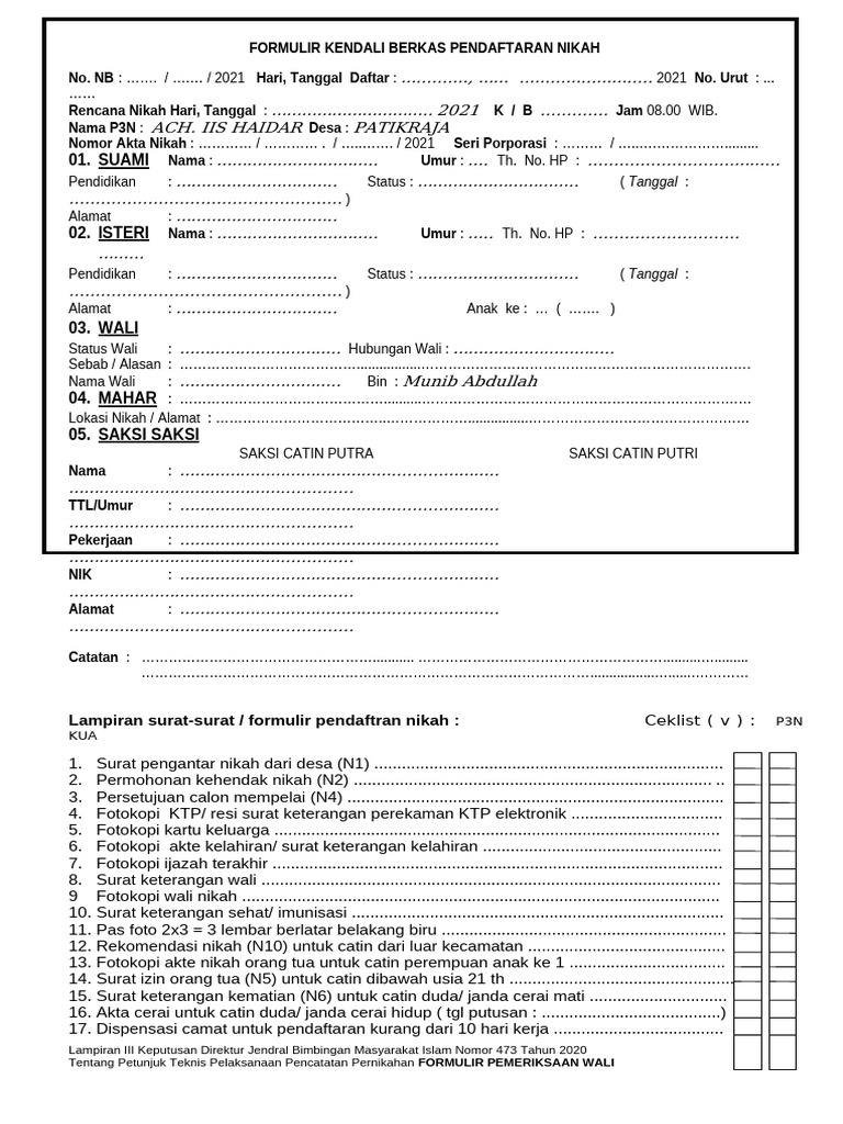 Formulir Nikah 2021 Polos | PDF