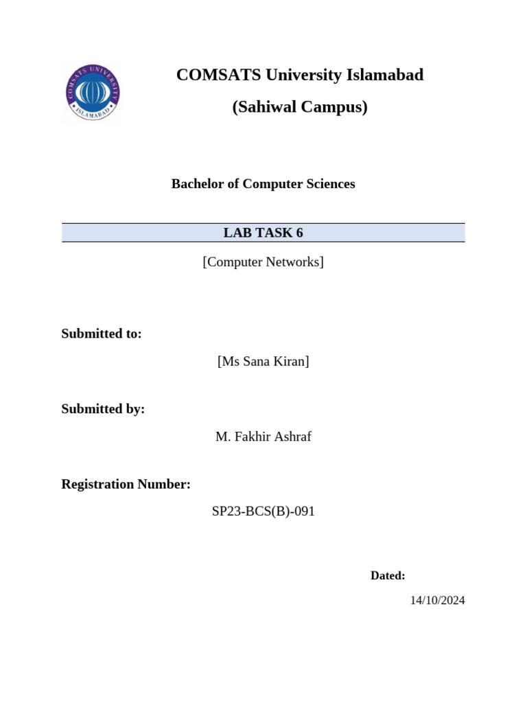 SP23-BCS-091 Lab Task CN | PDF | Internet Standards | Computer Science
