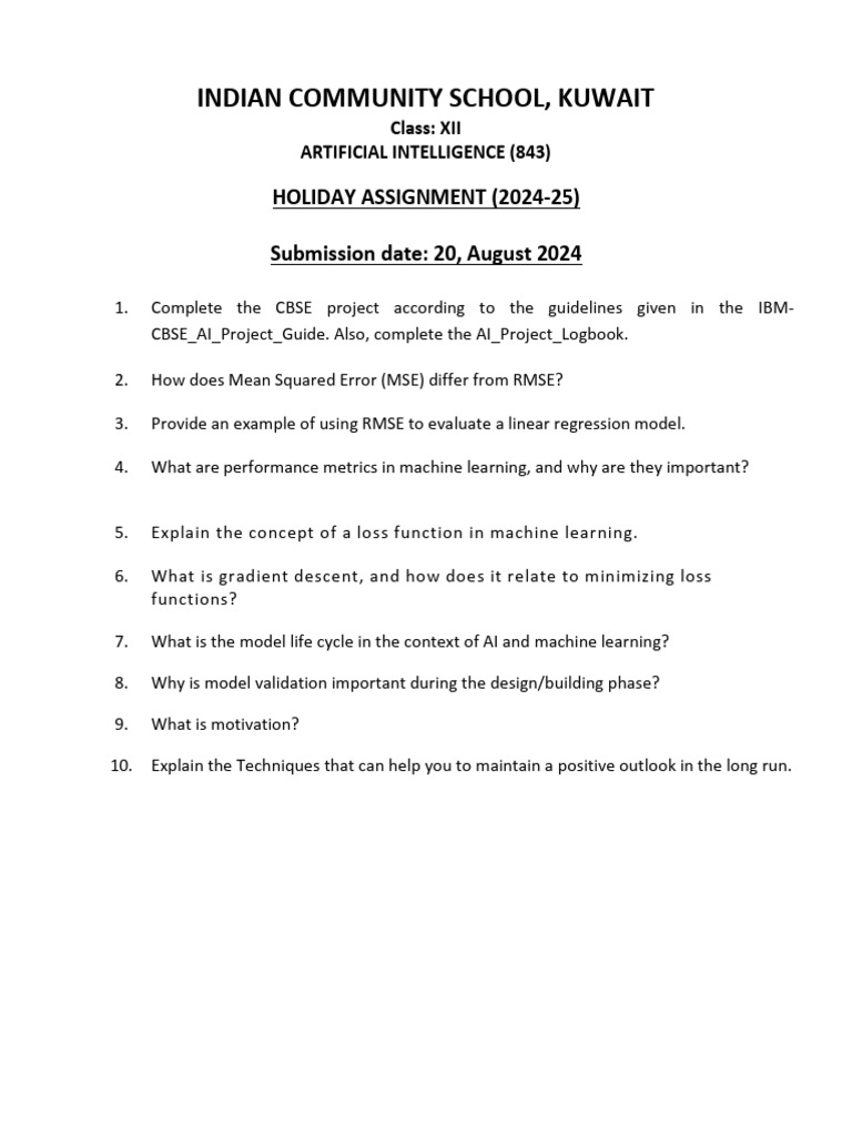 Class 12 AI - Holiday Assignment | PDF