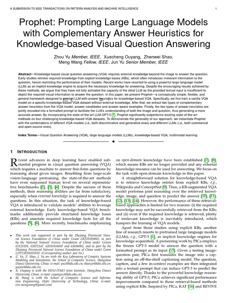 Prophet Prompting LLM With Complementary Answer Heuristics 4 Knowledge Based Vqa | PDF ...