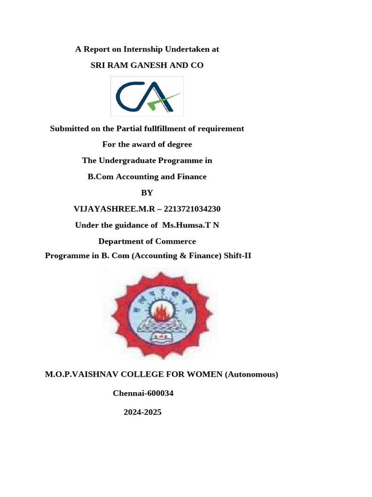 CA Internship Report: Sri Ram Ganesh & Co | PDF | Audit | Regulatory ...