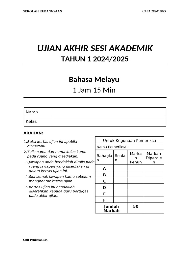 Contoh Cover Depan Kertas Ujian | PDF
