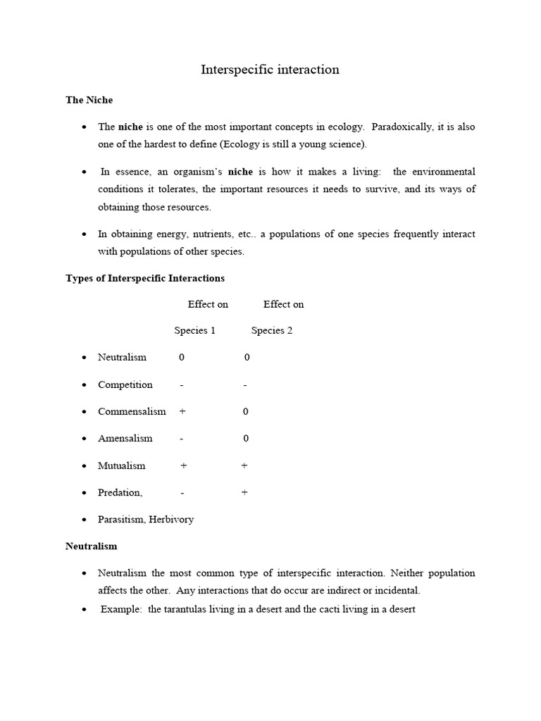Interspecific Interaction | PDF | Ecological Niche | Parasitism