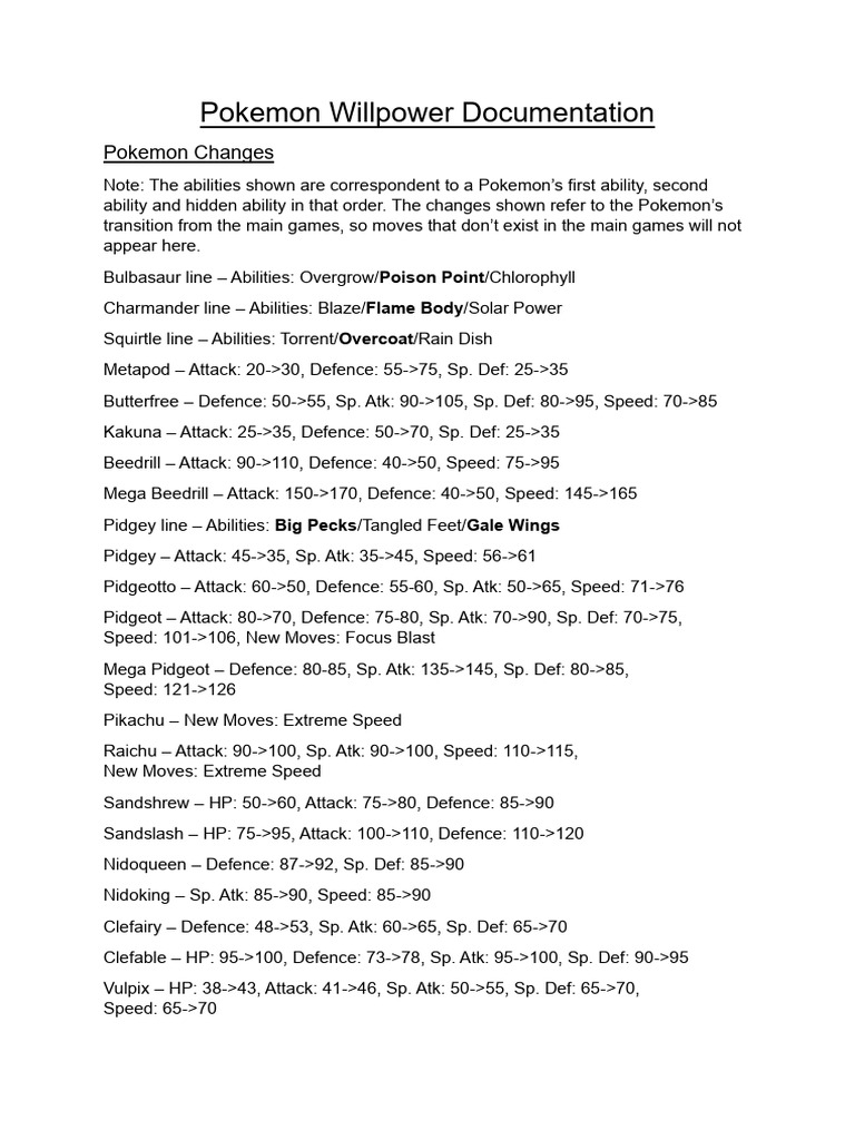 Pokemon Willpower Documentation | PDF