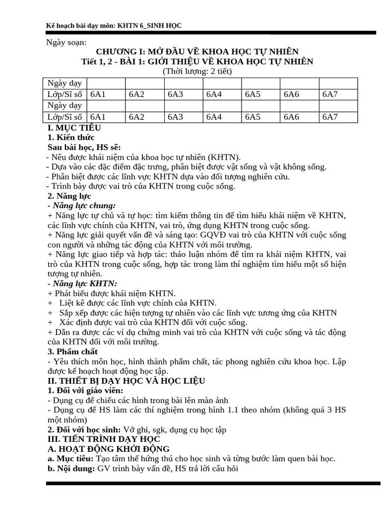 2.Khbd KHTN 6 KNTT Sinh | PDF