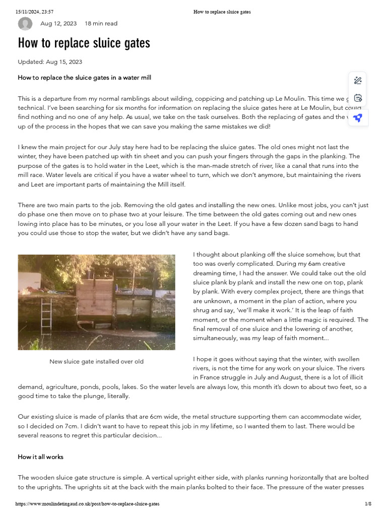Water Mill Sluice Gate Replacement Guide | PDF | Gear