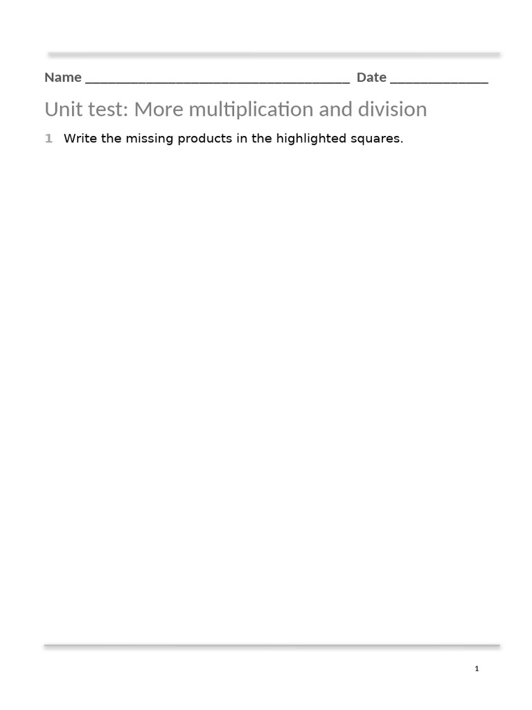 Multiplication and Division Unit Test | PDF | Career & Growth ...