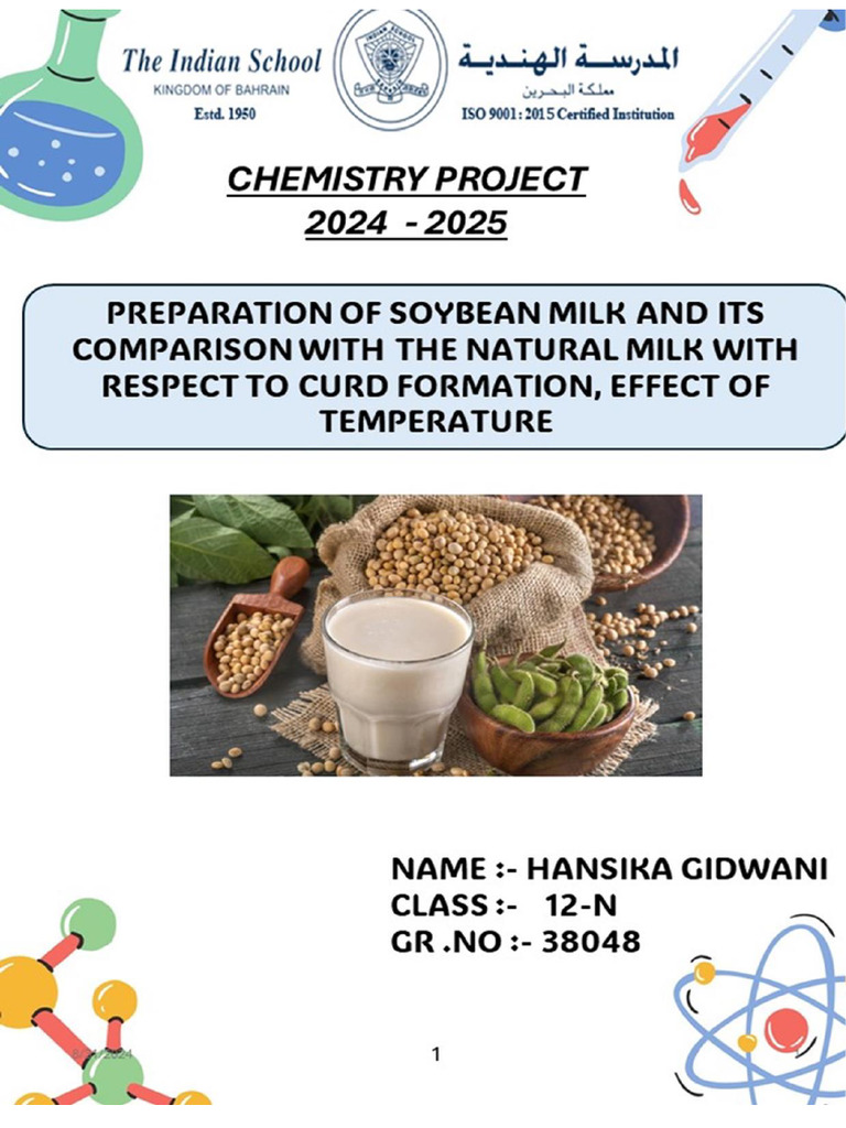 Chem Soyabean Project Finalll | PDF | Soy Milk | Milk