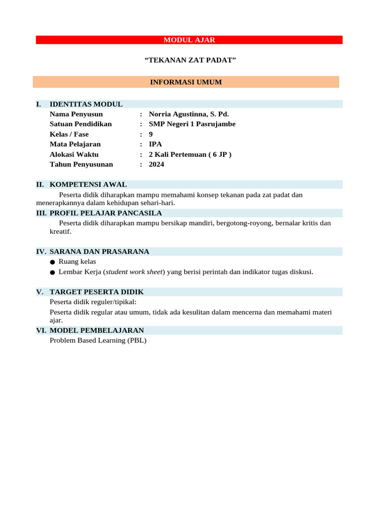 Norria Agustinna - 9 - Tekanan Zat Padat - Kurmer | PDF | Karier & Perkembangan