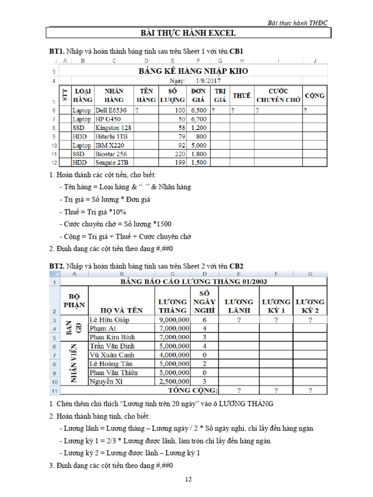 Bai Tap Excel 1 | PDF
