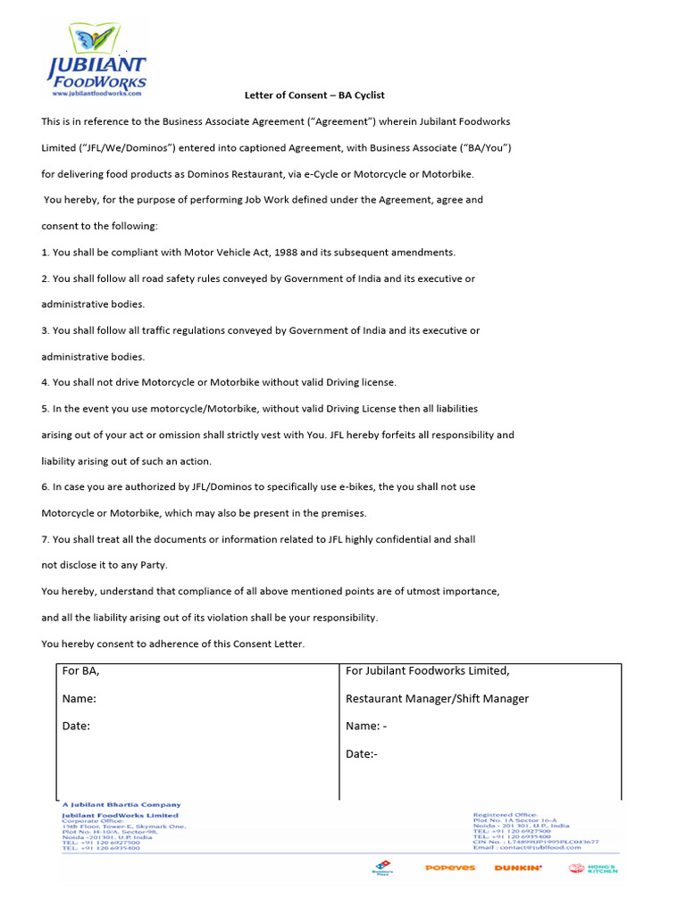 Letter of Consent | PDF | Business | Finance & Money Management