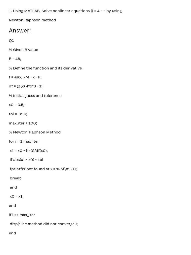 Using MATLAB, Solve Nonlinear Equations 4 by Using | PDF | Differential Equations | Analysis