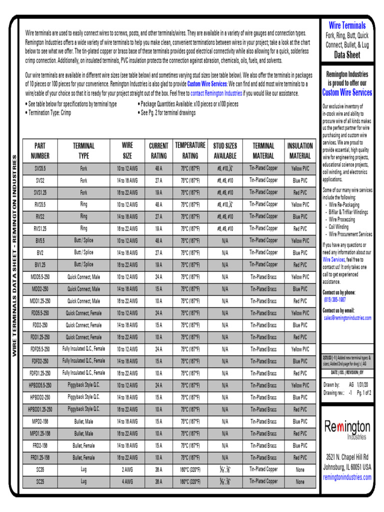 Wire Terminals Data Sheet | PDF | Wire | Electrical Engineering