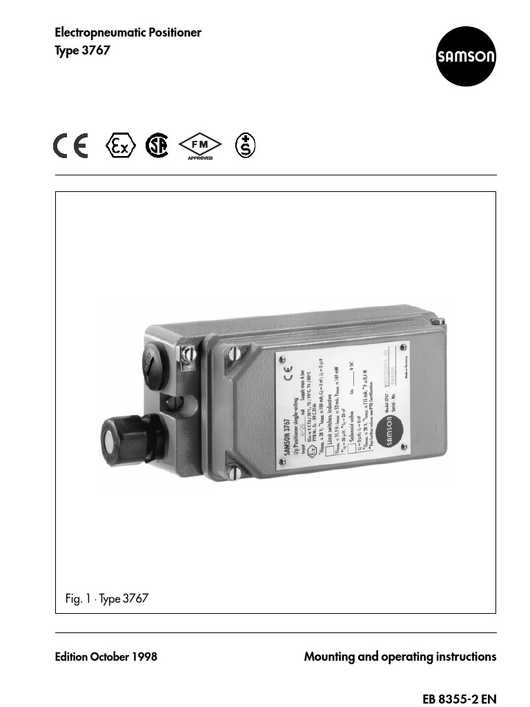 Electropneumatic Positioner Type 3767 | PDF | Valve | Actuator