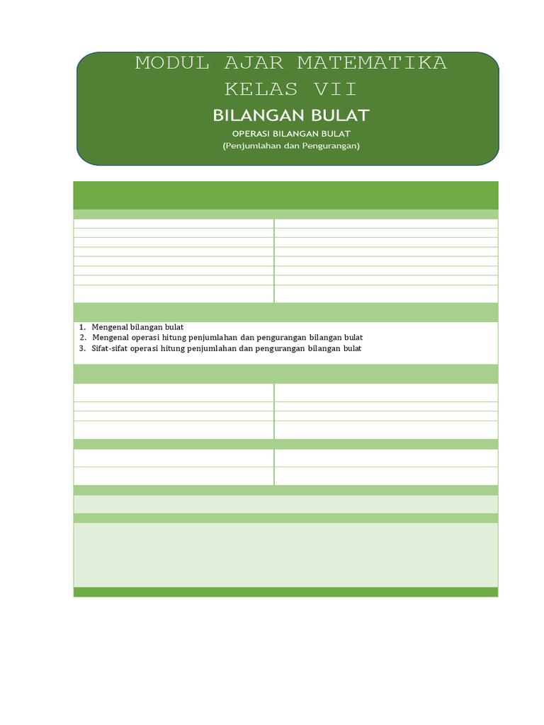 FIX Modul Ajar MTK Kls 7 Bab 1 | PDF