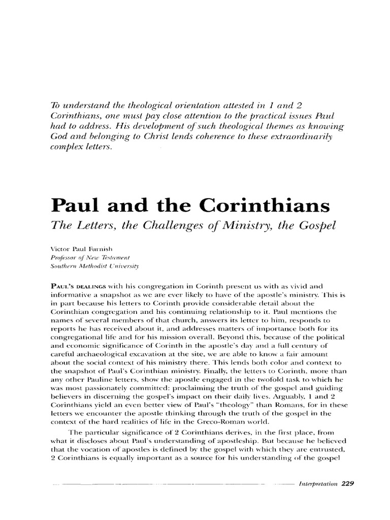 Paul & Corinthians - The Letters, The Challenges of Ministry | PDF