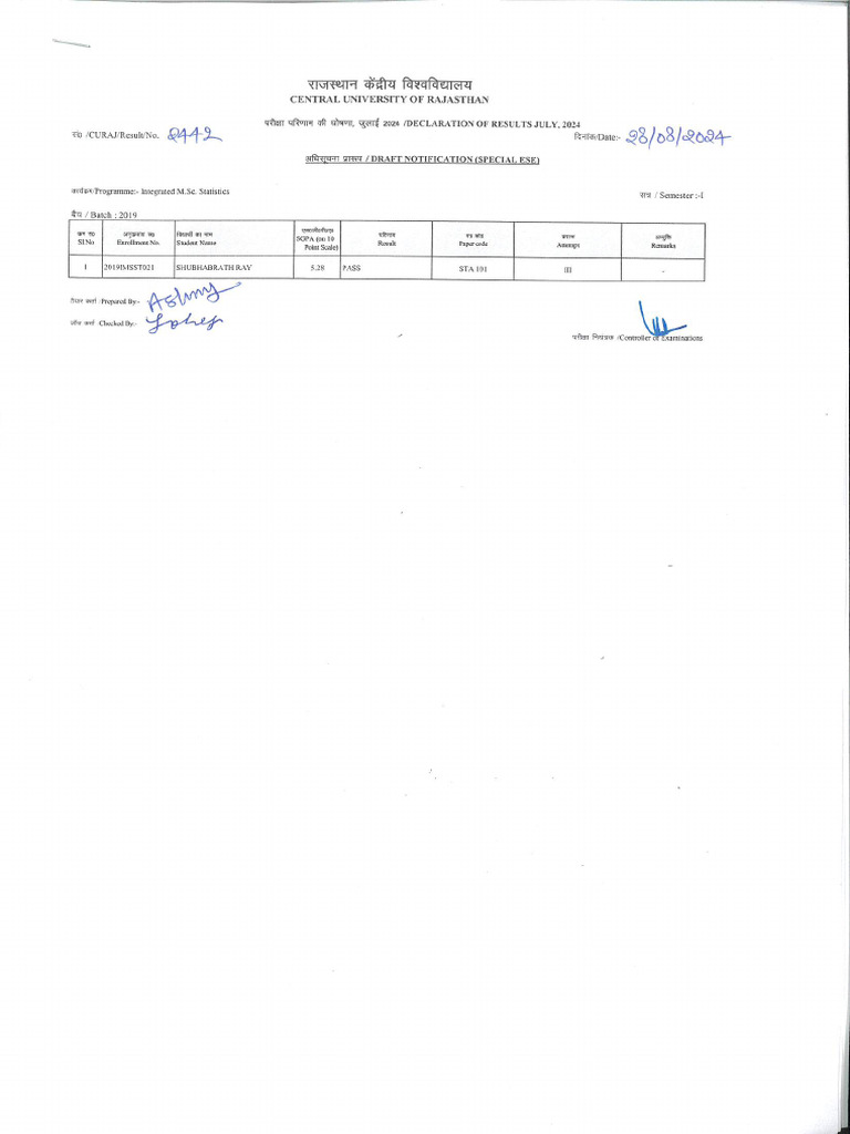 Result Notification - ESE July 2024 | PDF
