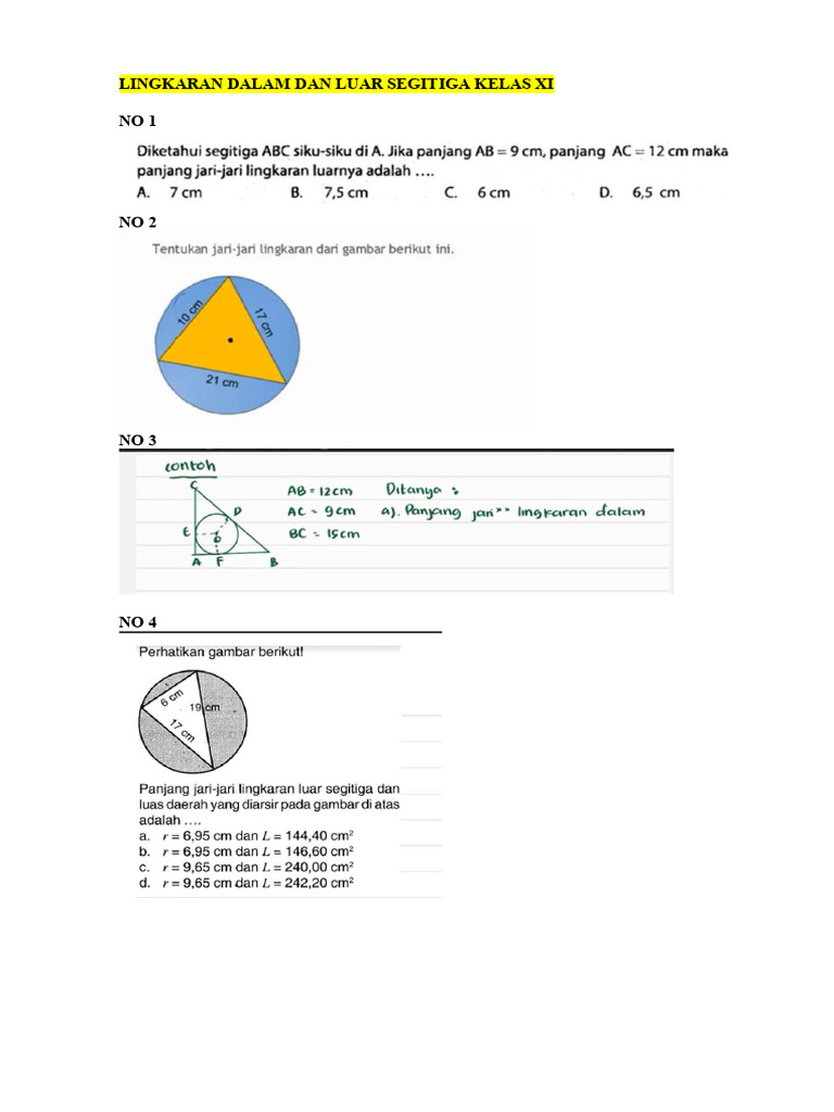 Lingkaran Dalam Dan Luar Segitiga Kelas Xi | PDF