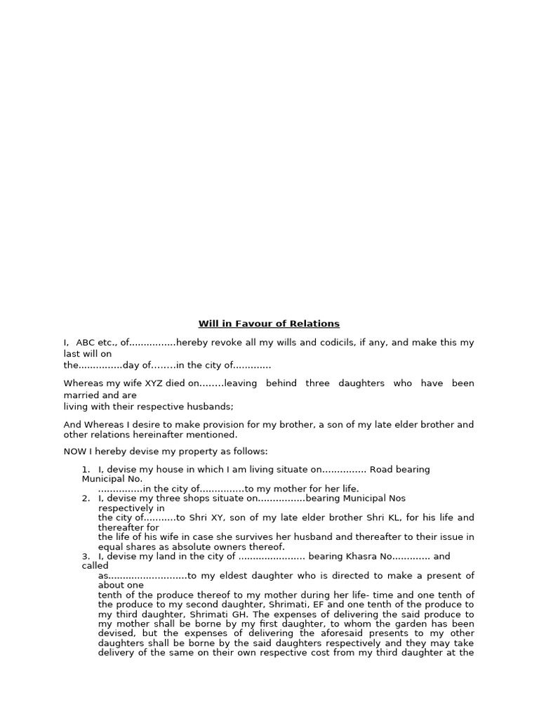 Will in Favour of Relations | PDF | Private Law