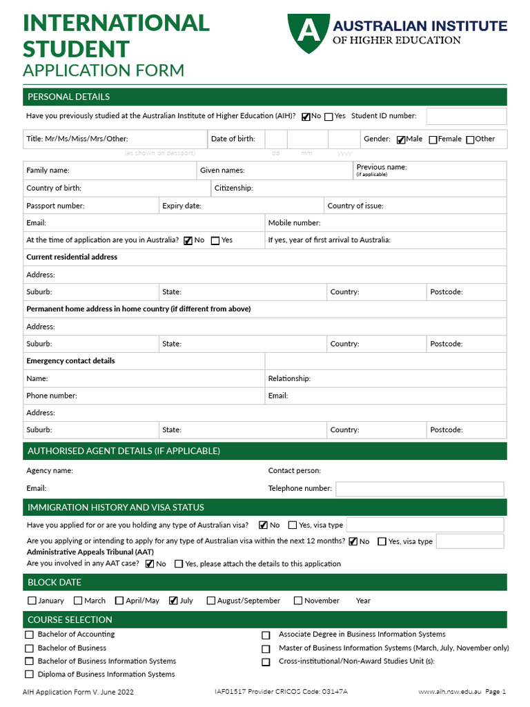 International Student Application Form | PDF | Travel Visa