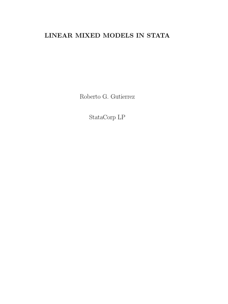 Linear Mixed Models In Stata Pdf Errors And Residuals Regression