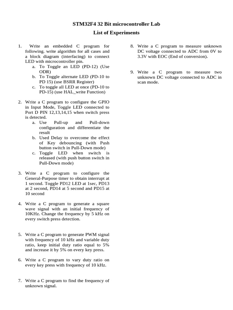 STM32F4 Lab List of Exp | PDF