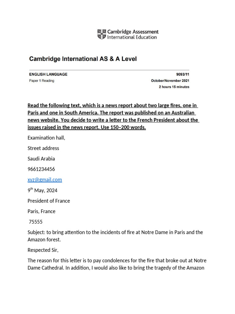 Letter To French President (Example) | PDF | Home & Garden