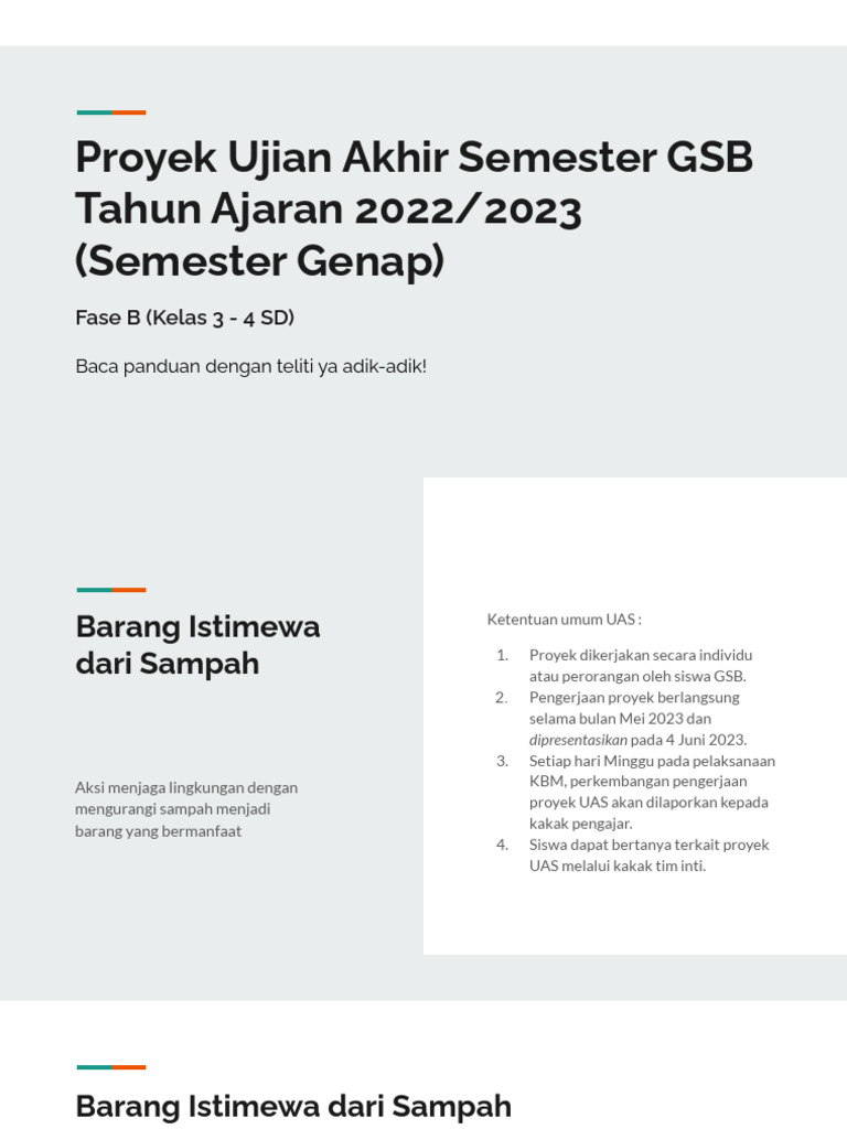 (Kelas 3-4 SD) Proyek Ujian Akhir Semester GSB Tahun Ajaran 2022 - 2023 (Semester Genap) | PDF