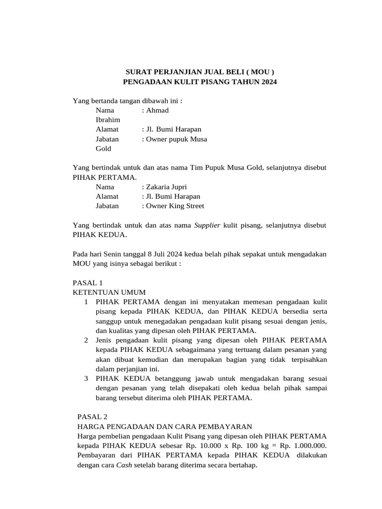 Surat Perjanjian Jual Bel1 | PDF