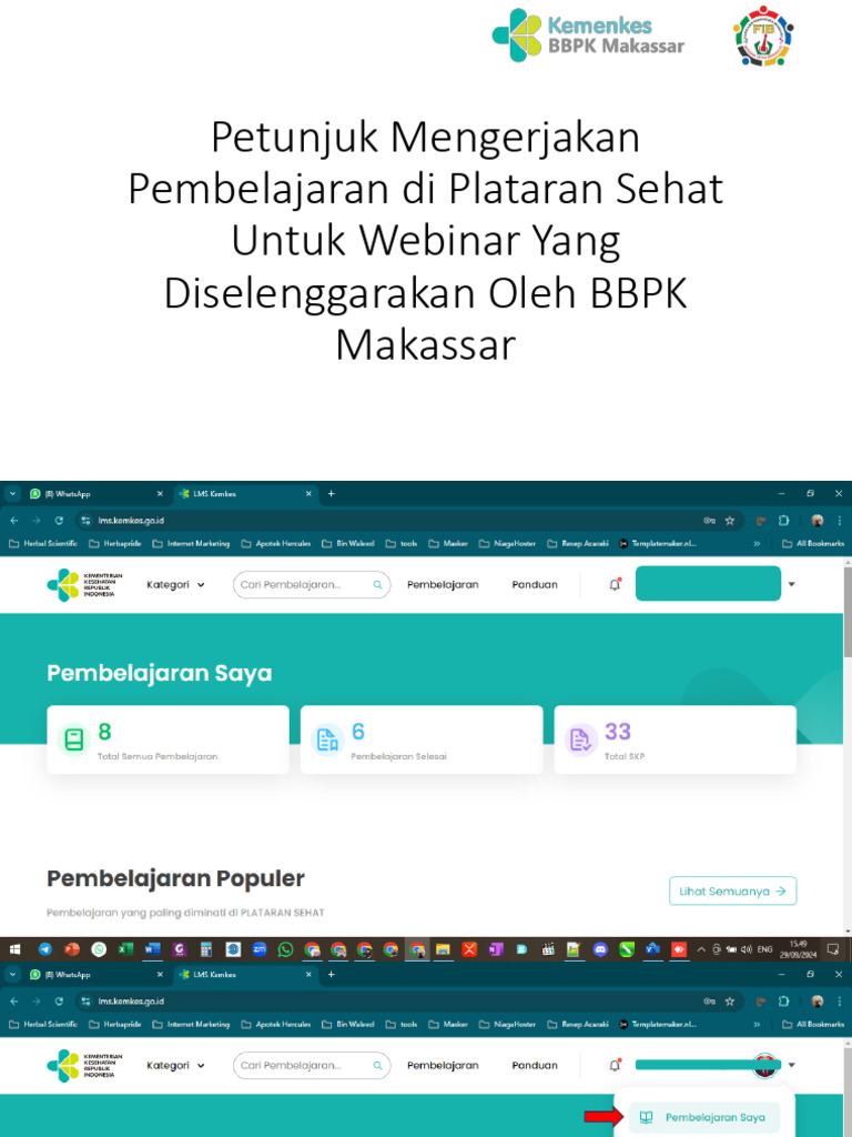Petunjuk Mengerjakan Pembelajaran Di Plataran Sehat Untuk Webinar | PDF