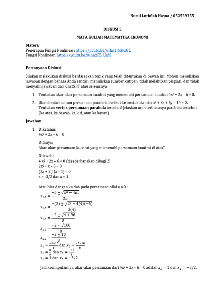 Nurul Luthfiah Hasna - Jawaban Diskusi Sesi 5 | PDF | Sains & Matematika