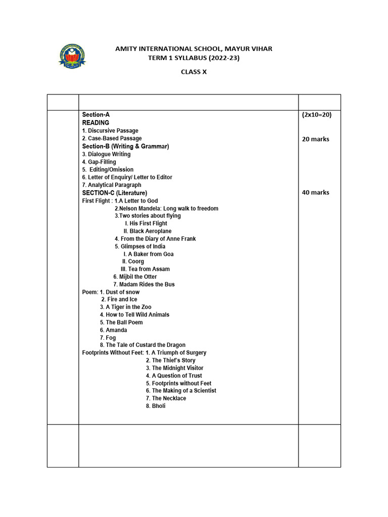 CLASS 10-TERM1-SYLLABUS - Arav | PDF