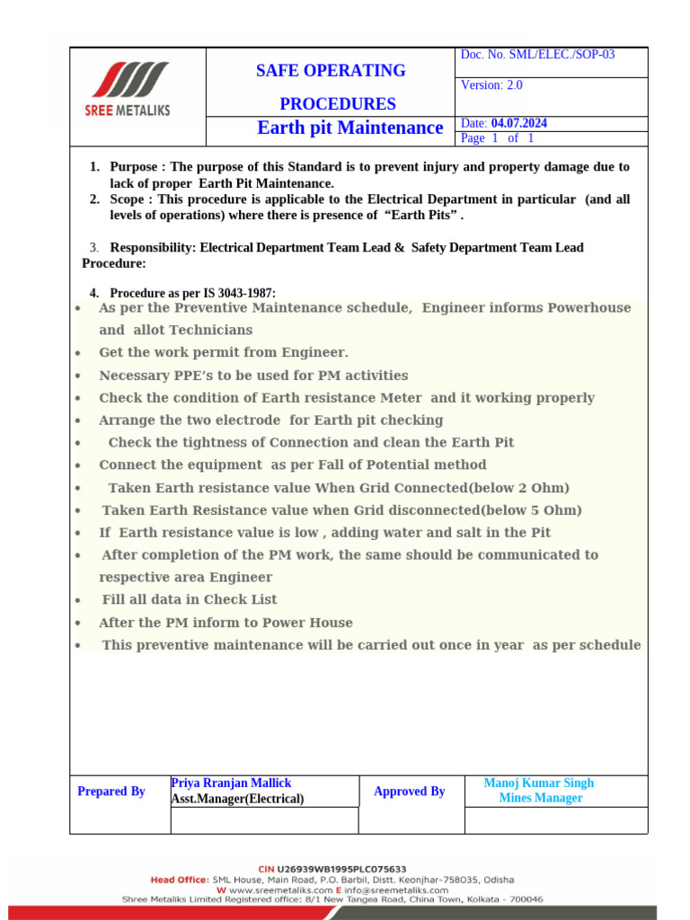Earth Pit Maintenance SOP | PDF | Computers