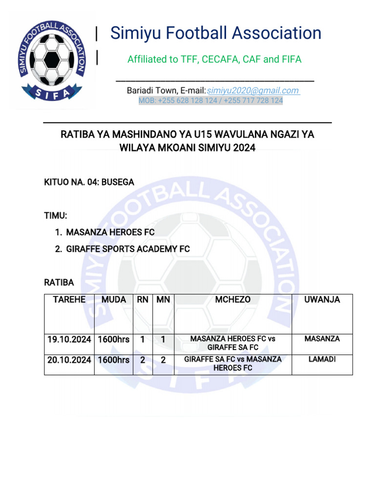 Ratiba U15 C4 | PDF