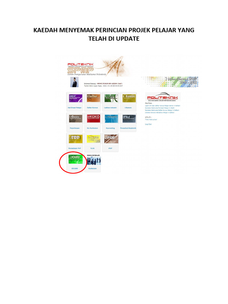 Kaedah Menyemak Perincian Projek Pelajar Yang Telah Di Update | PDF