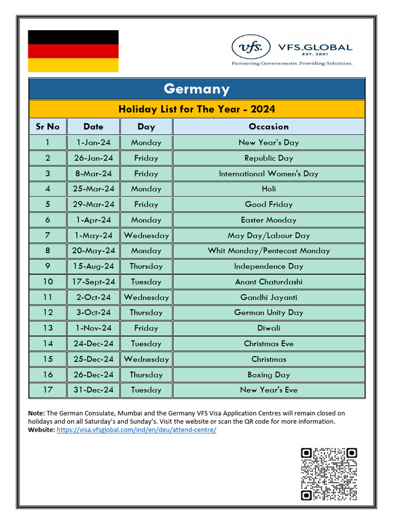 Germany Holiday Notice 2024 | PDF