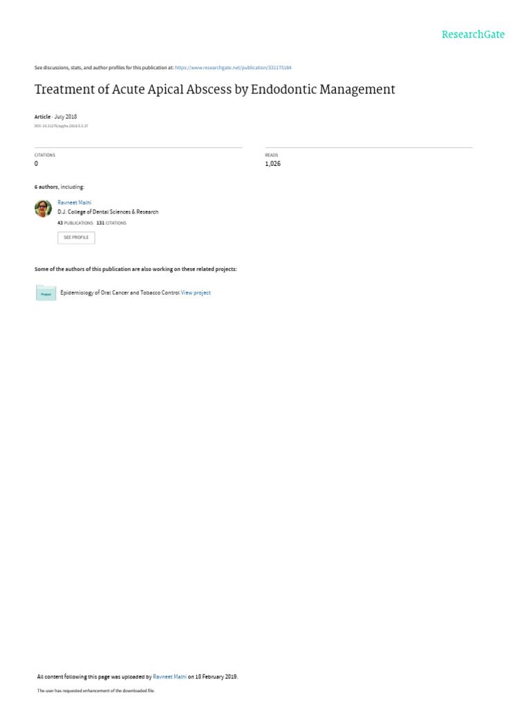 37 Treatment of Acute Apical Abscess by Endodontic Management A Case Report | PDF | Dentistry ...