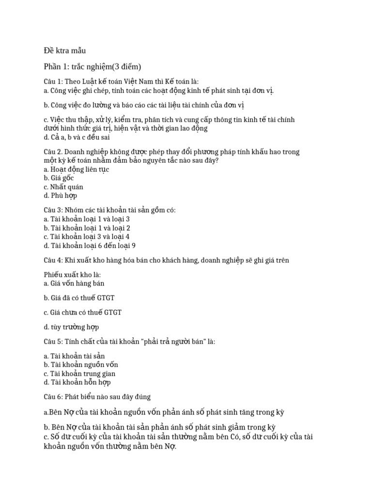 Đề ktra mẫu | PDF