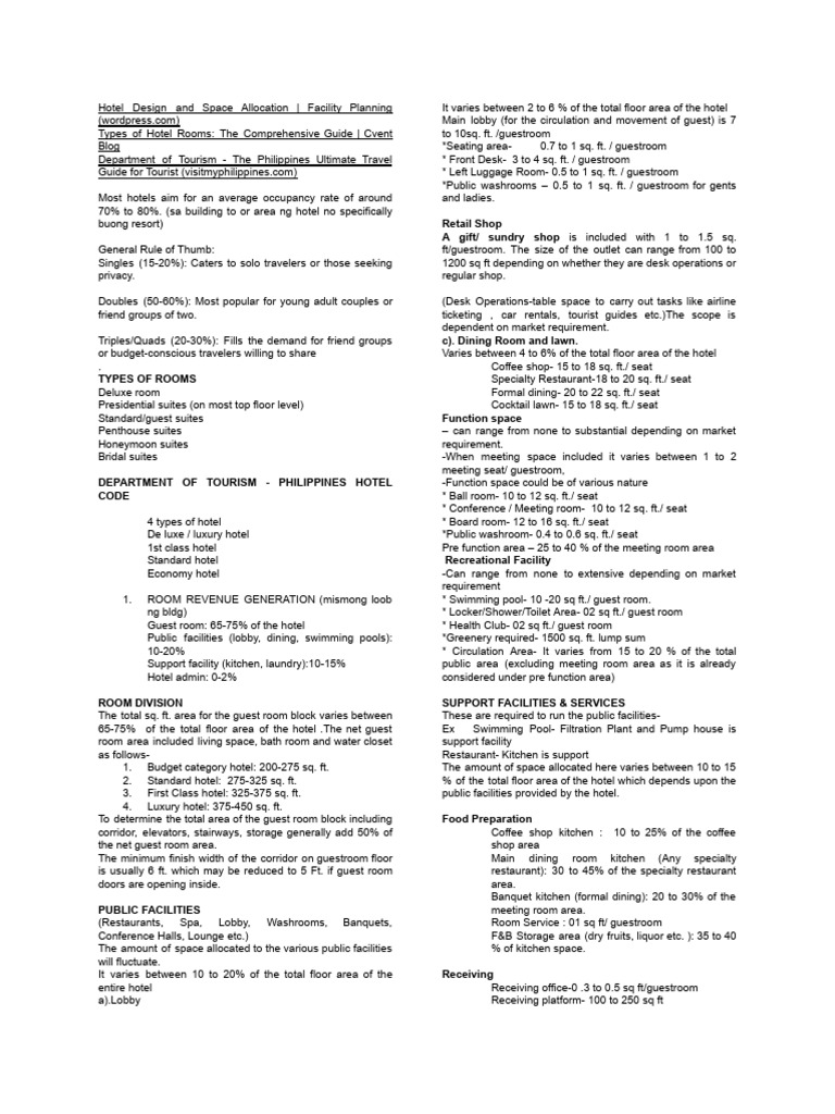 Hotel Design Standards and Room Sizes | PDF | Room | Hotel