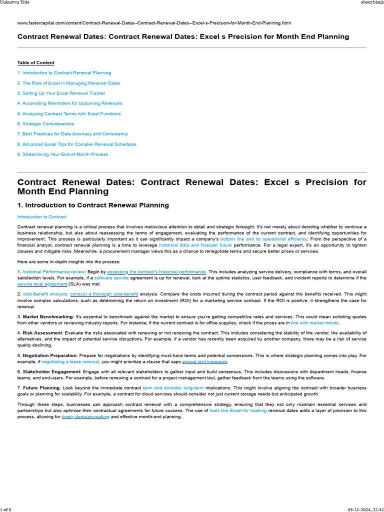 Contract Renewal Planning with Excel | PDF | Microsoft Excel | Return ...