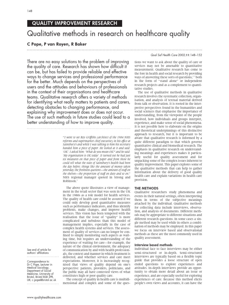 Qualitative Methods in Research On Healthcare Quality | PDF | Focus ...
